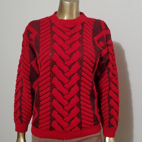 R.J. Studio | Sweaters | Vintage Rj Studio Red Crew Neck Cable Knit ...